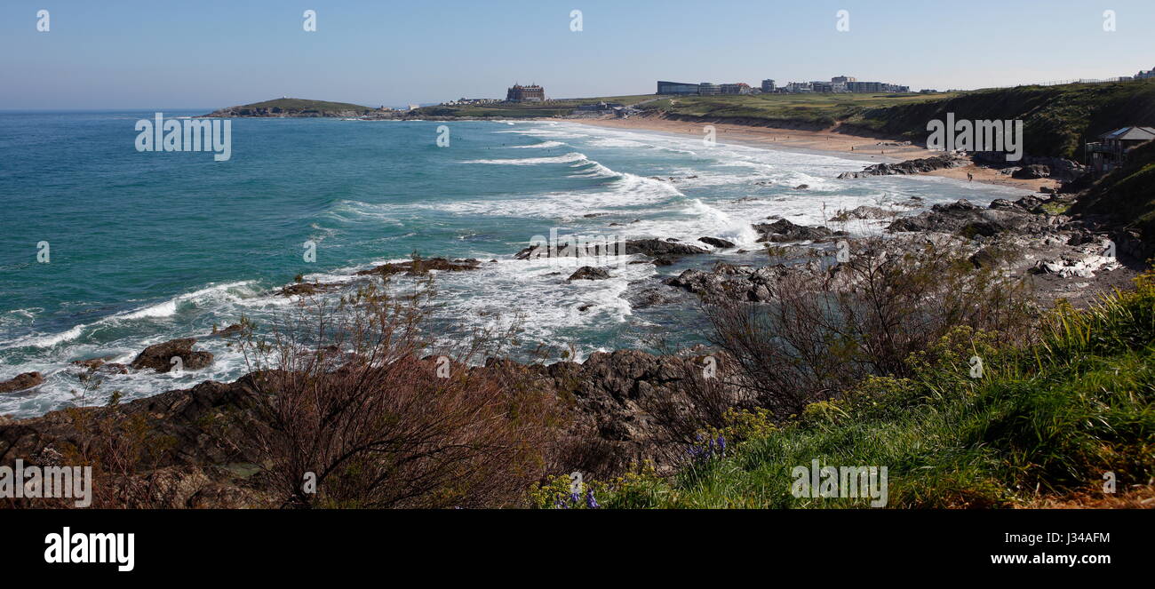 NEWQUAY, CORNWALL, UK - MAY 1, 2017: High pressure produces clear sunny ...