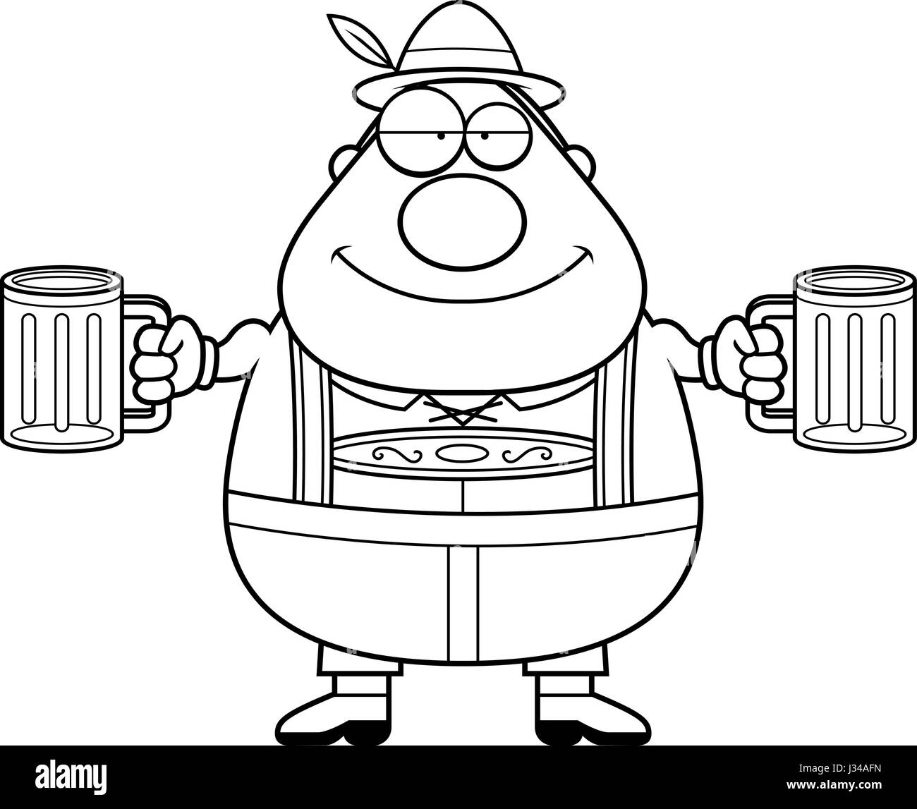A cartoon illustration of a German man in lederhosen drinking beer ...