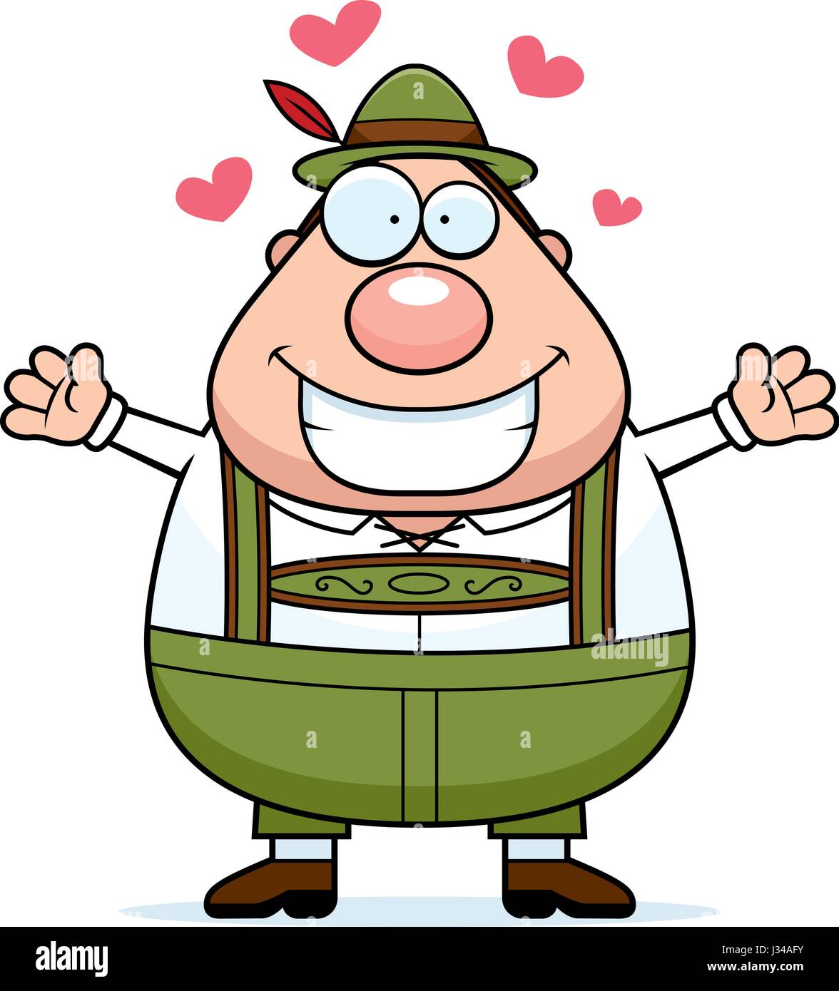 A cartoon illustration of a German man in lederhosen ready to give a ...