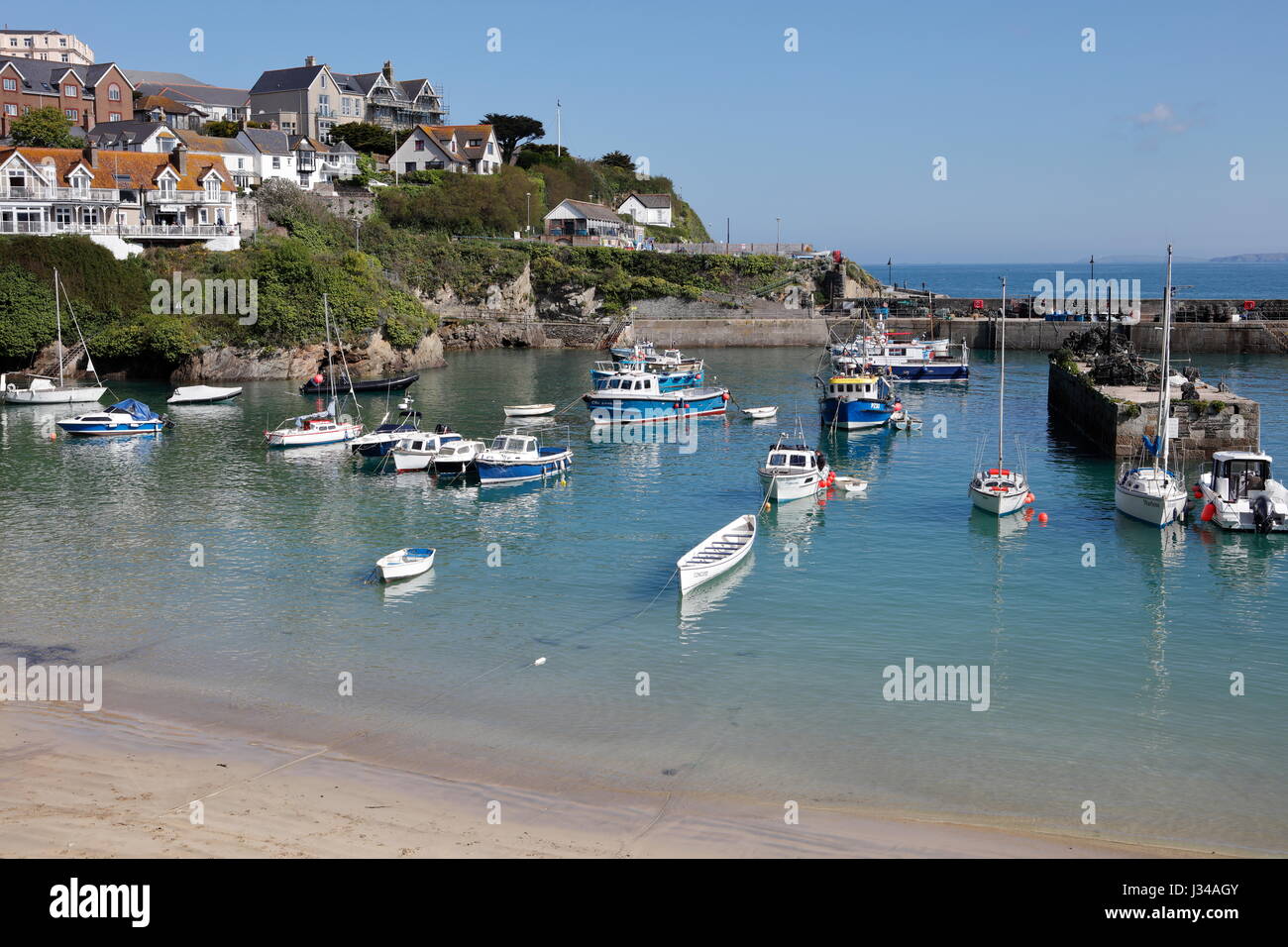 NEWQUAY, CORNWALL, UK - MAY 1, 2017: High pressure produces clear sunny ...