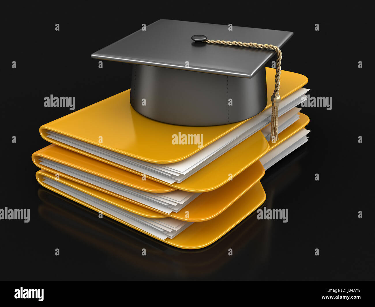 Graduation cap on Folders. Image with clipping path Stock Photo - Alamy