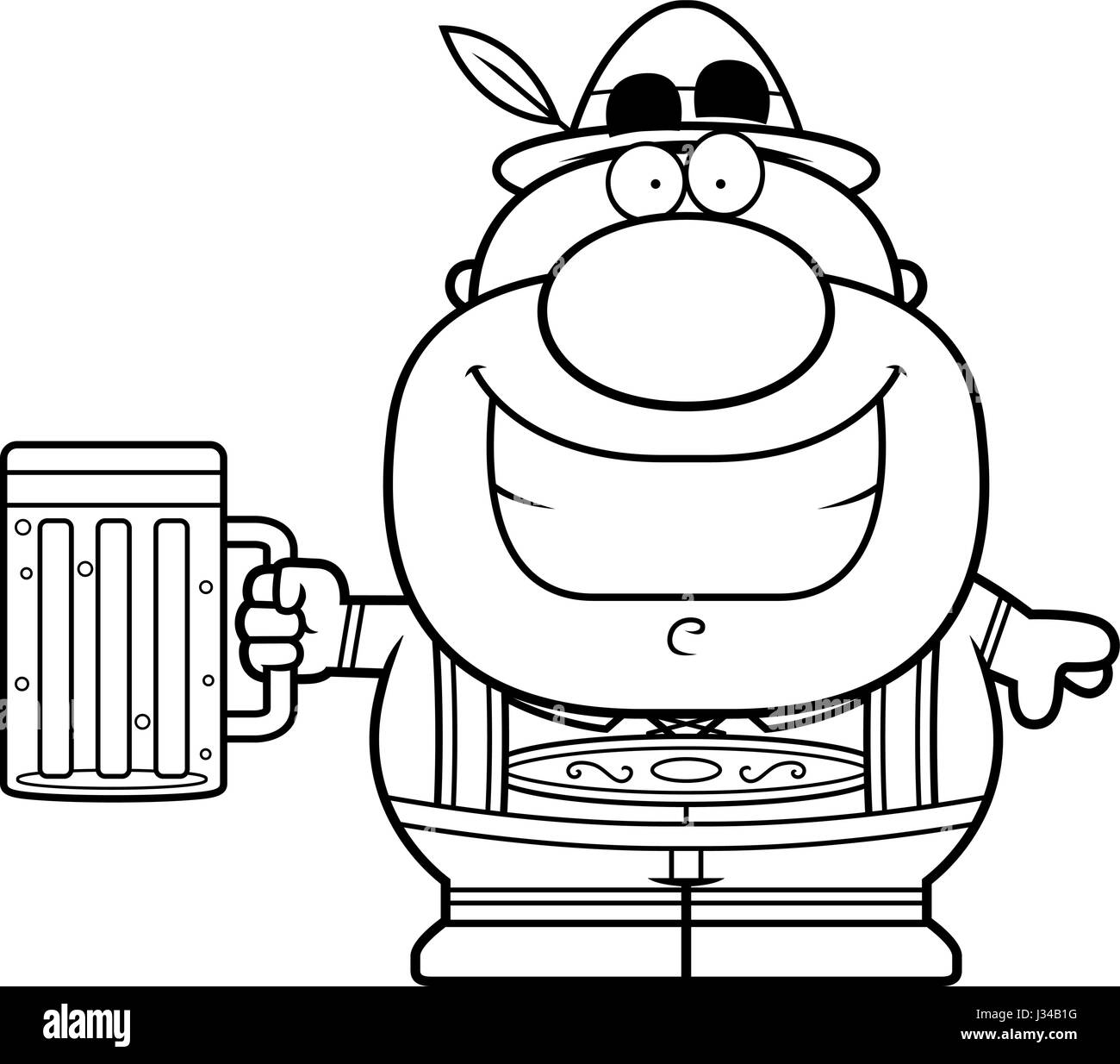 A cartoon illustration of a German man in lederhosen drinking beer ...