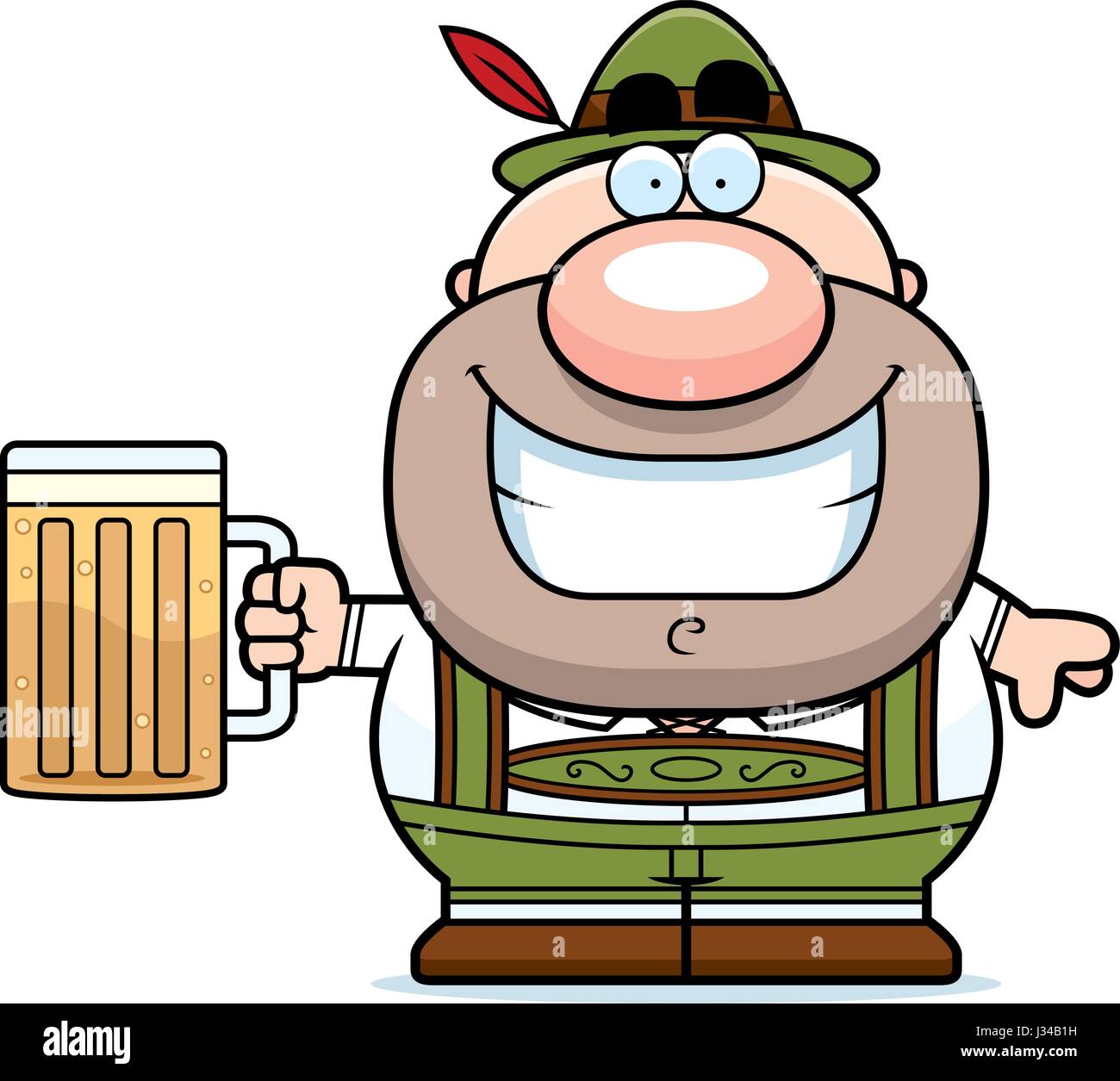 A cartoon illustration of a German man in lederhosen drinking beer ...
