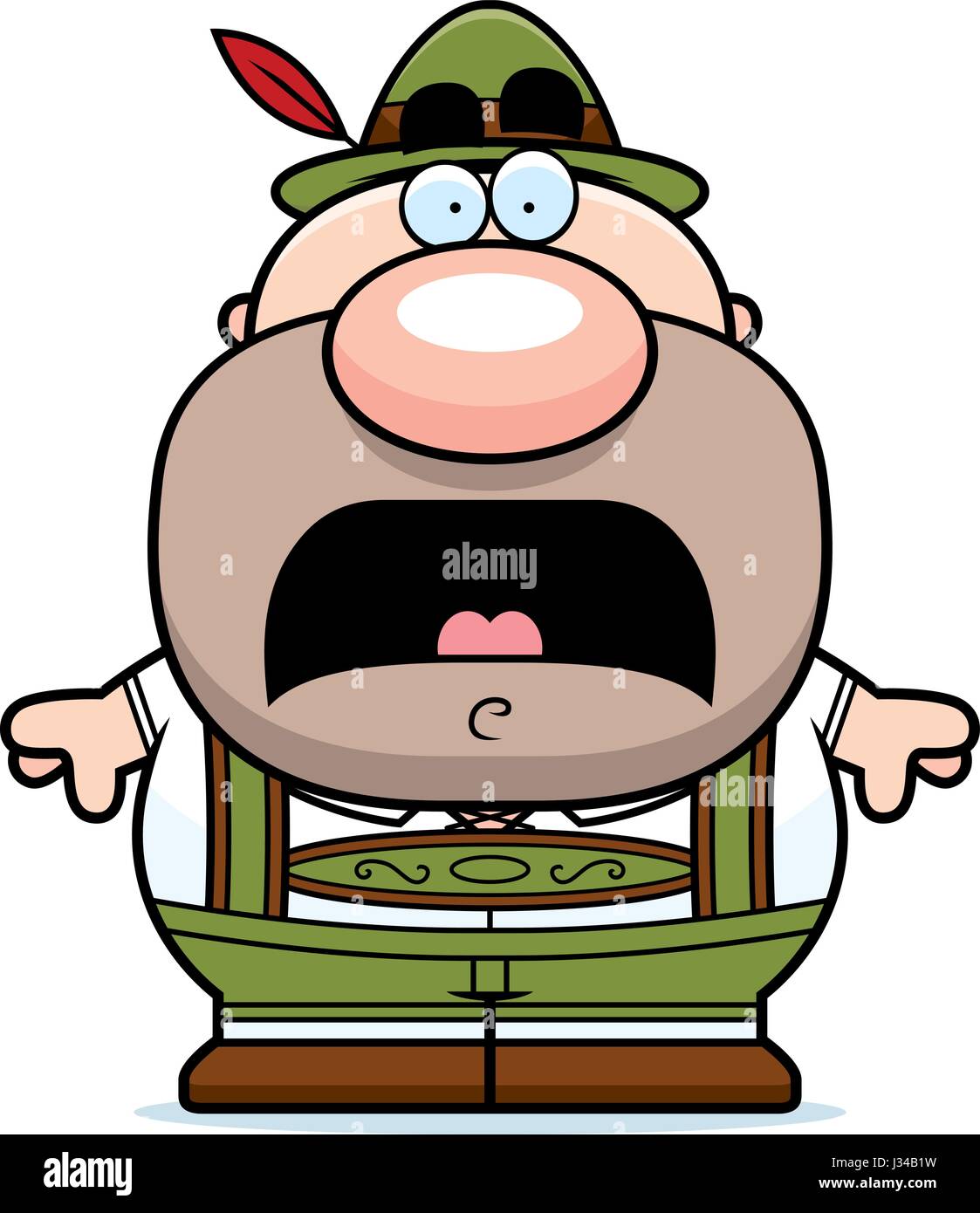A cartoon illustration of a German man in lederhosen looking scared ...