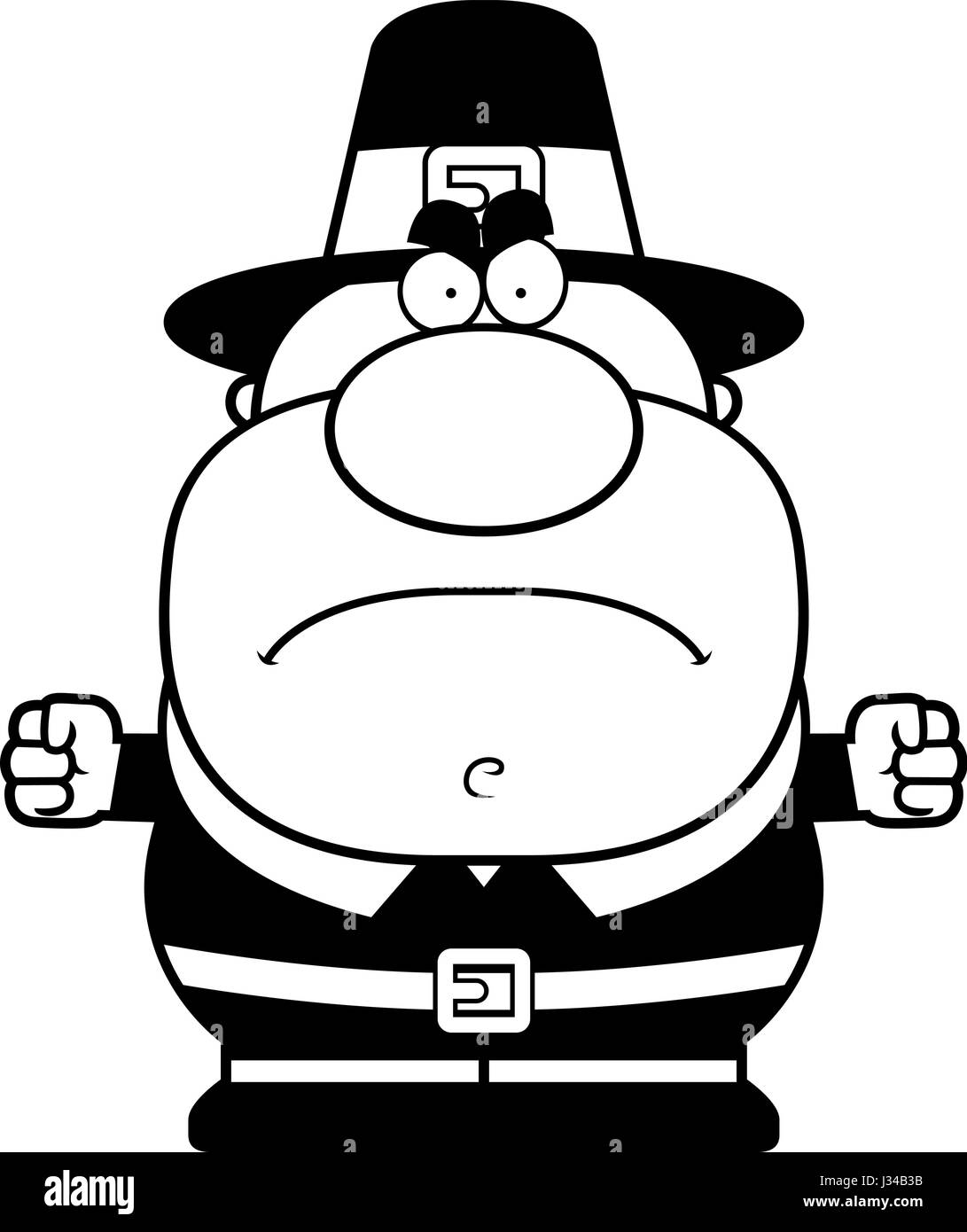 A cartoon illustration of a pilgrim with an angry expression Stock ...