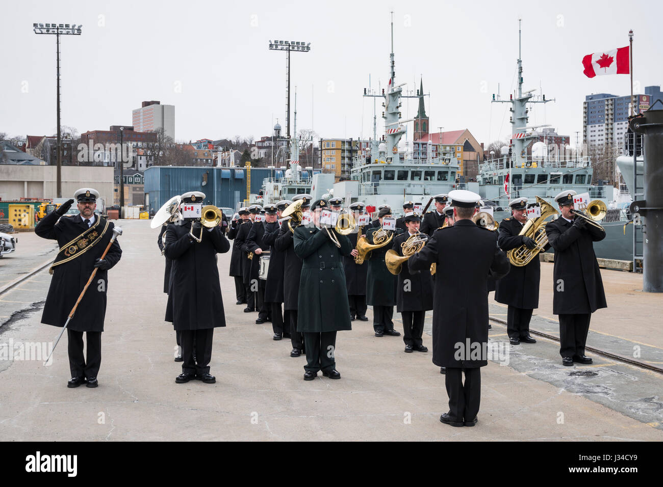 The Royal Canadian Navy's Stadacona Band plays at the paying off ...