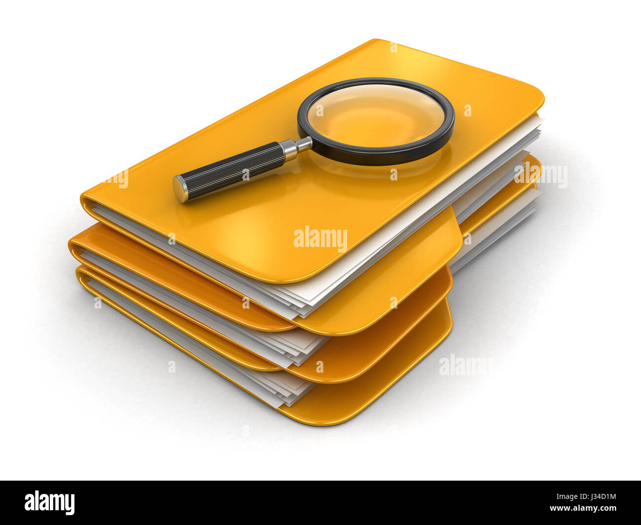 3D Folders with Magnifying Glass. Image with clipping path Stock Photo ...