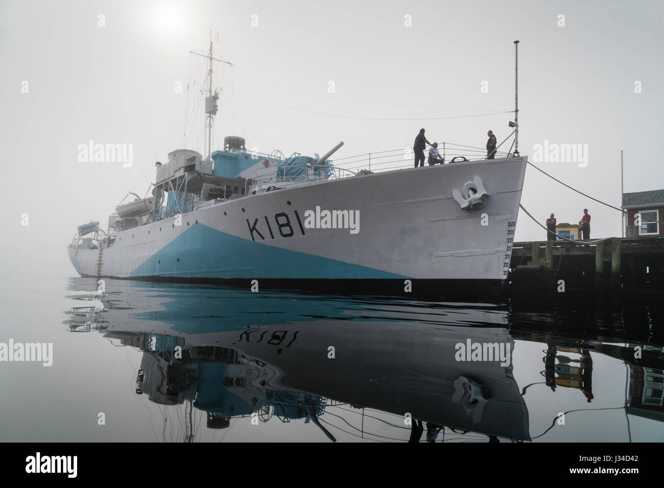 Last corvette HMCS SACKVILLE alongside in fog at Halifax, Nova Scotia ...