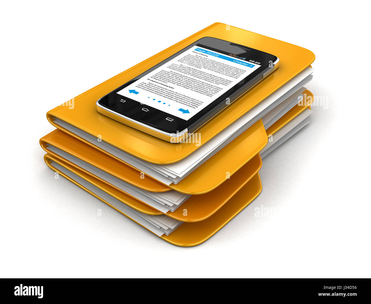Folders and files with Touchscreen smartphone. Image with clipping path ...