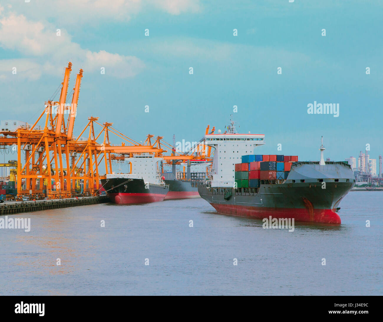 comercial ship with container on shipping port for import export and ...