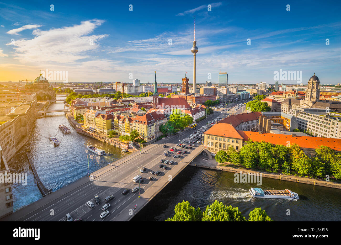 Aerial view of Berlin skyline with famous TV tower and Spree river in ...