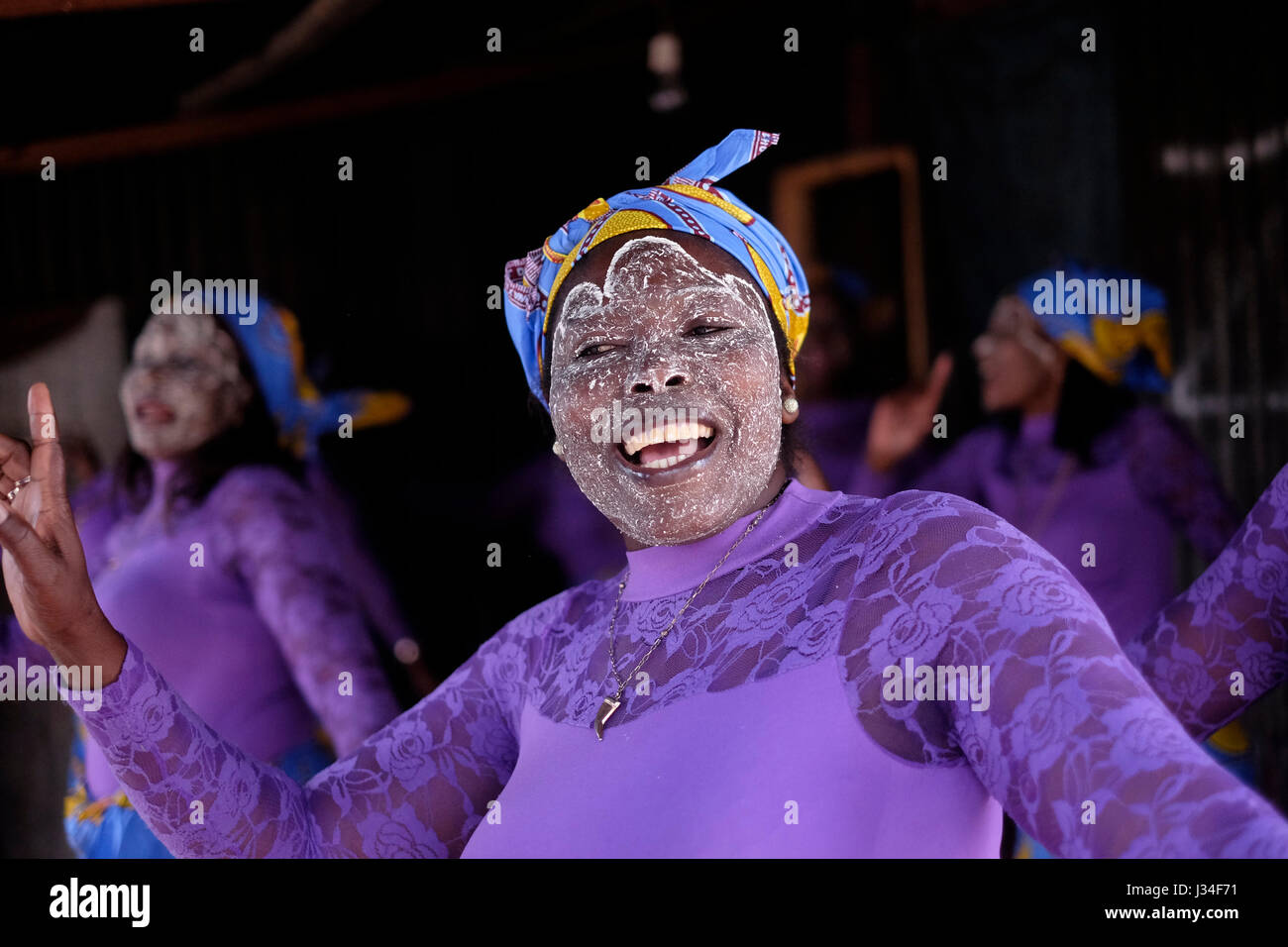 African women with their faces covered with a natural white mask called ...