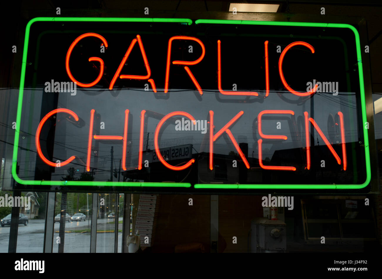 red and green illuminated neon signs Stock Photo - Alamy