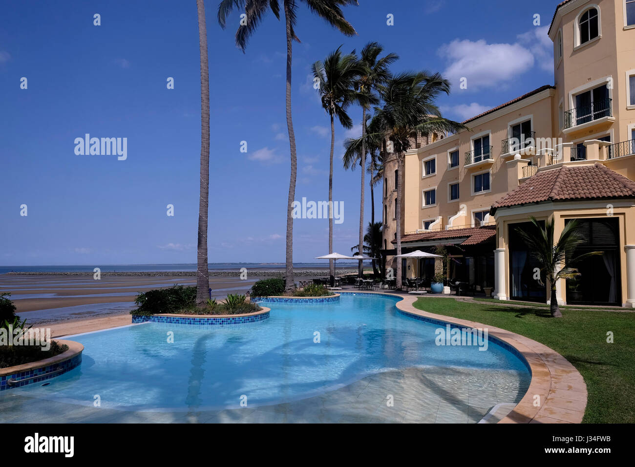 The swimming pool of the Southern Sun Maputo hotel overlooking the ...