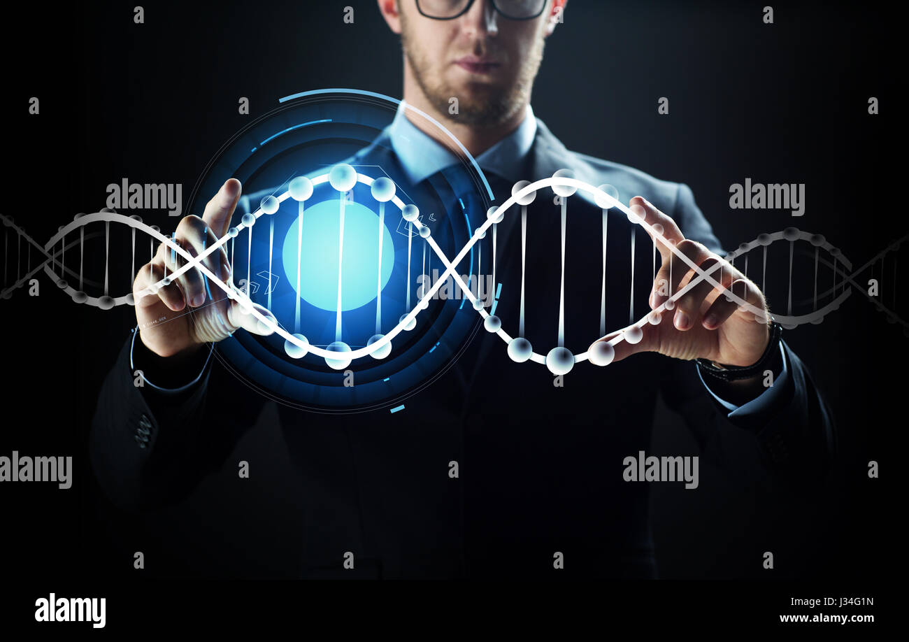 close up of businessman with virtual dna molecule Stock Photo - Alamy