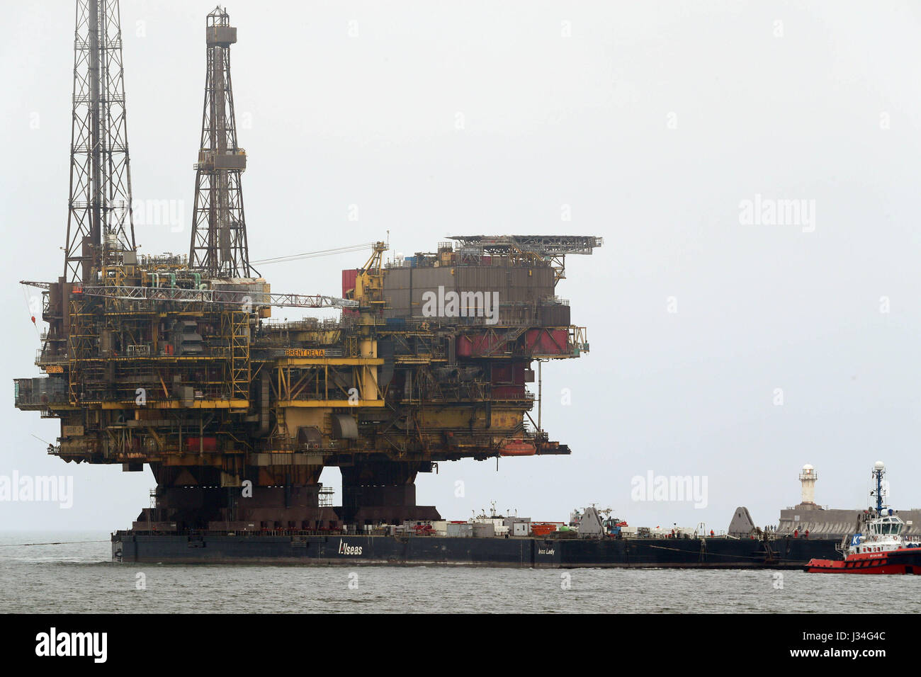 The Shell Brent Delta platform is brought to Able UK shipyard in ...