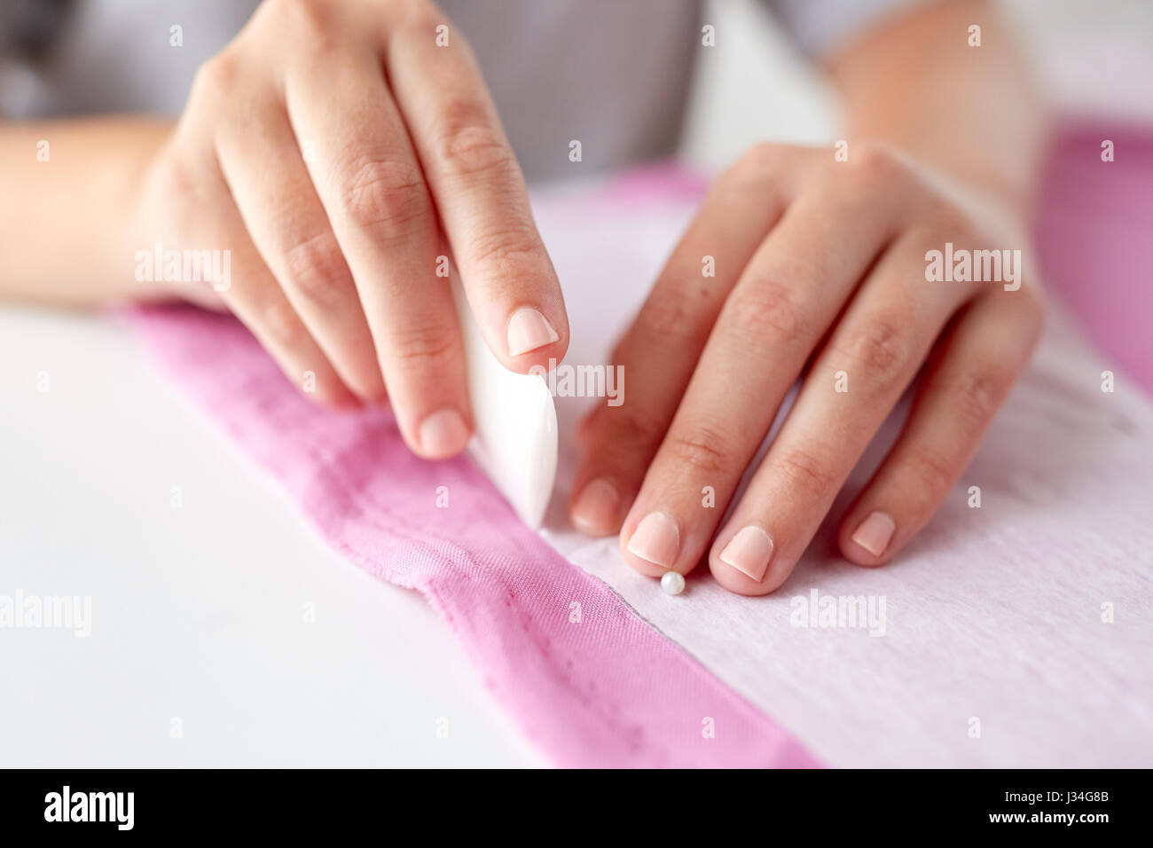 woman with pattern and chalk drawing on fabric Stock Photo - Alamy
