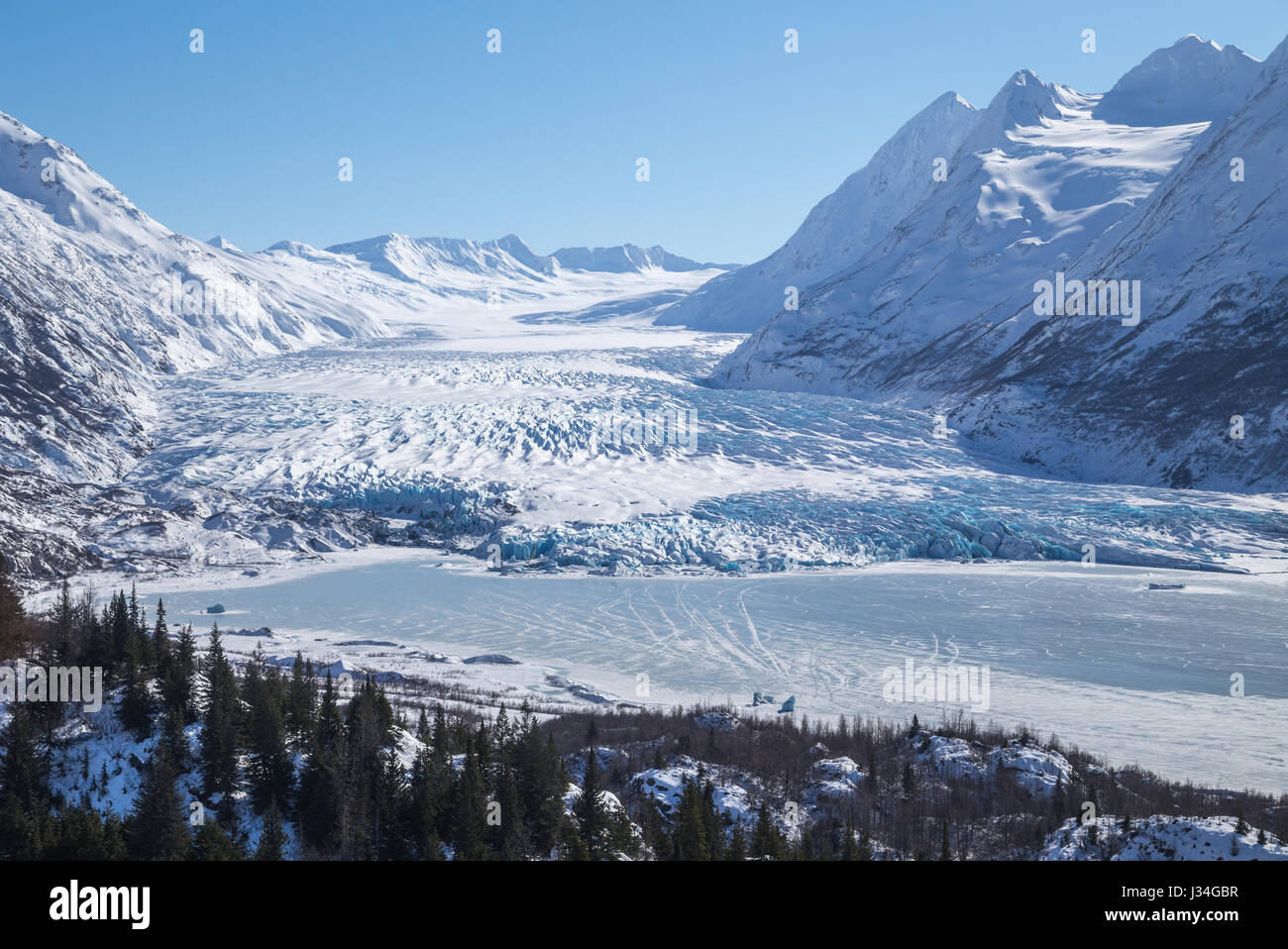 Flying over the Portage Glacier, 50 miles southeast of Anchorage ...
