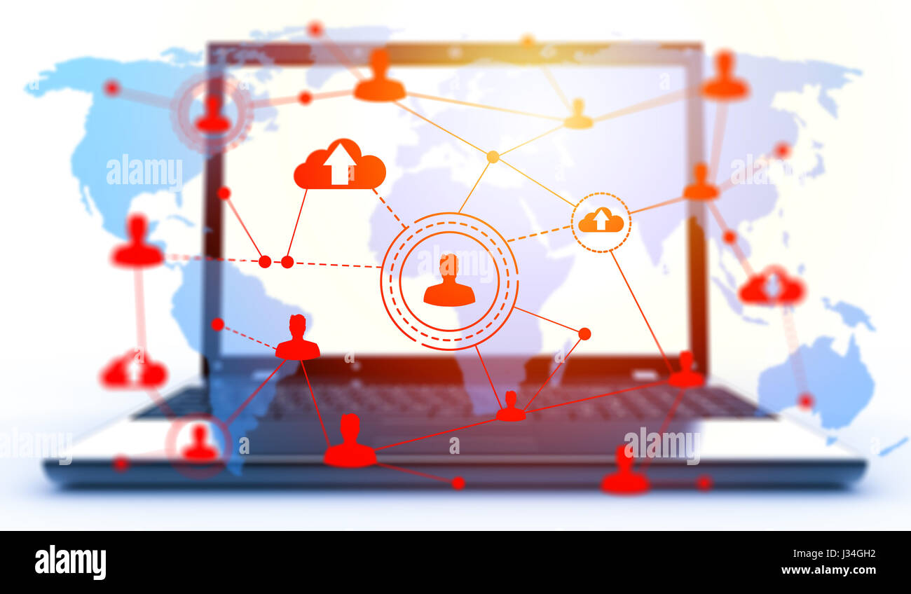 Social networking technologies in front of a laptop. Social media ...