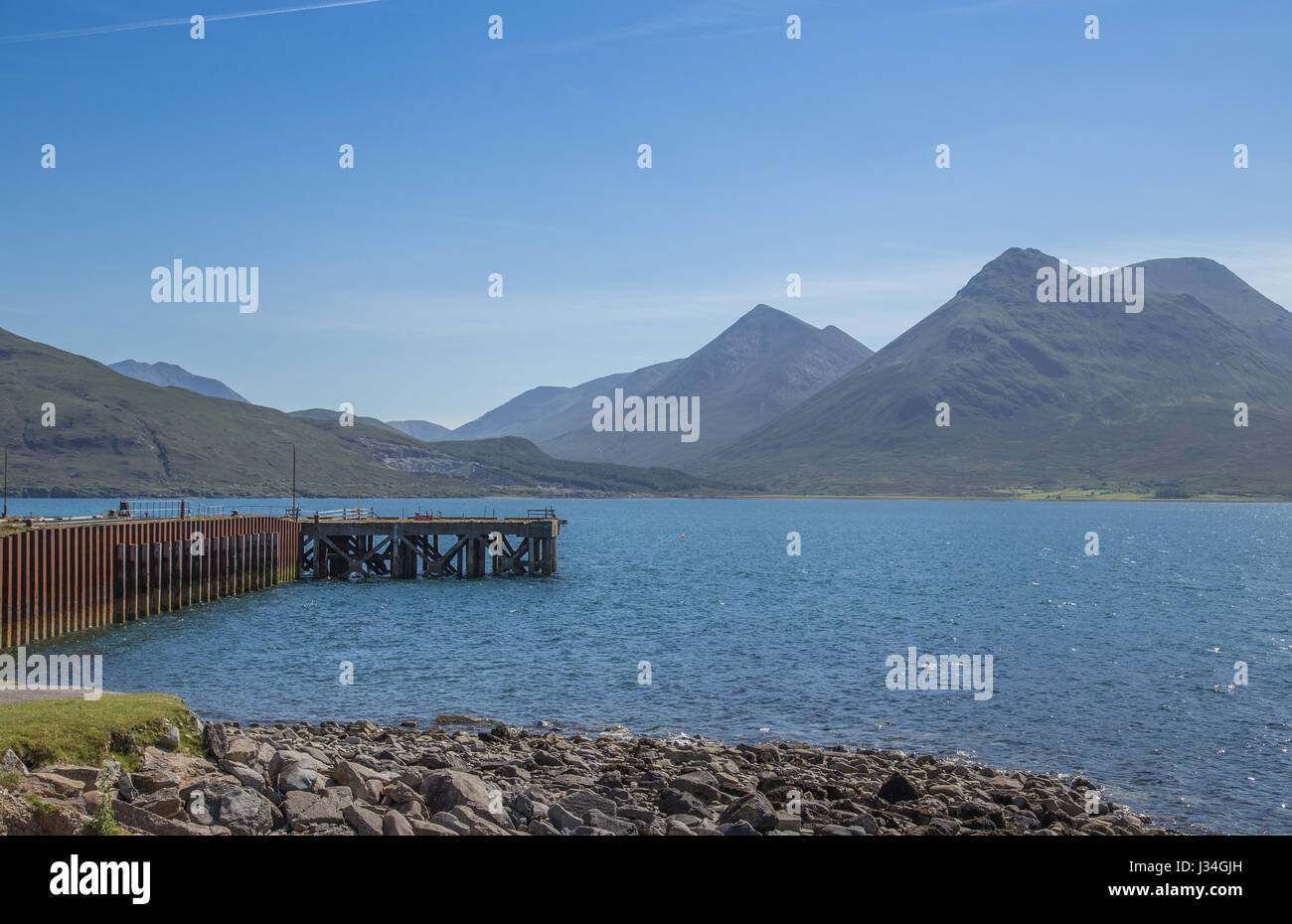 View of the Cuillin Mountains on Skye taken across the sound of Raasay ...