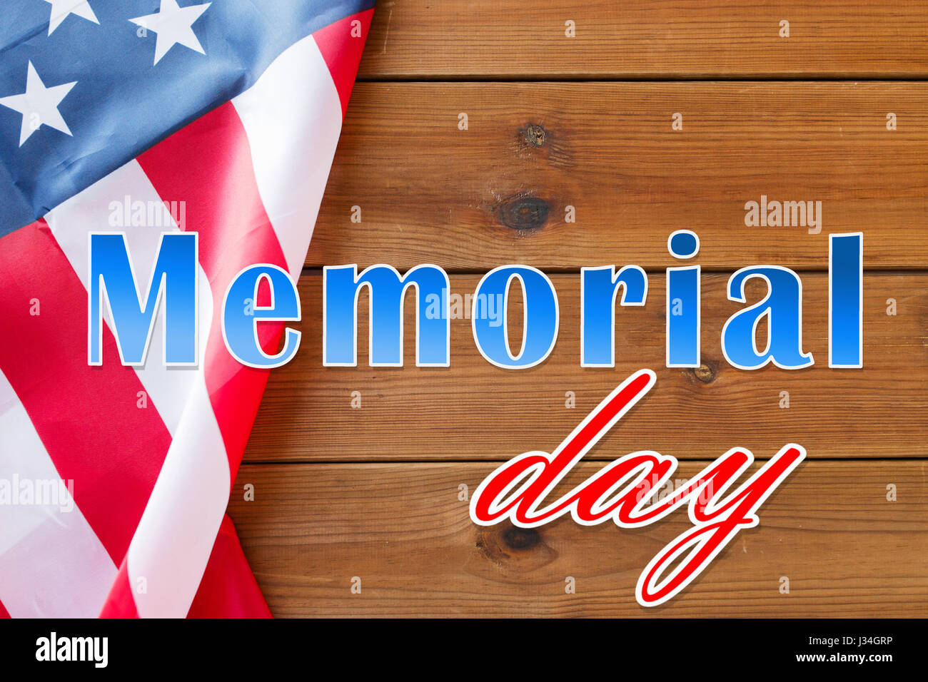 memorial day words over american flag on wood Stock Photo - Alamy