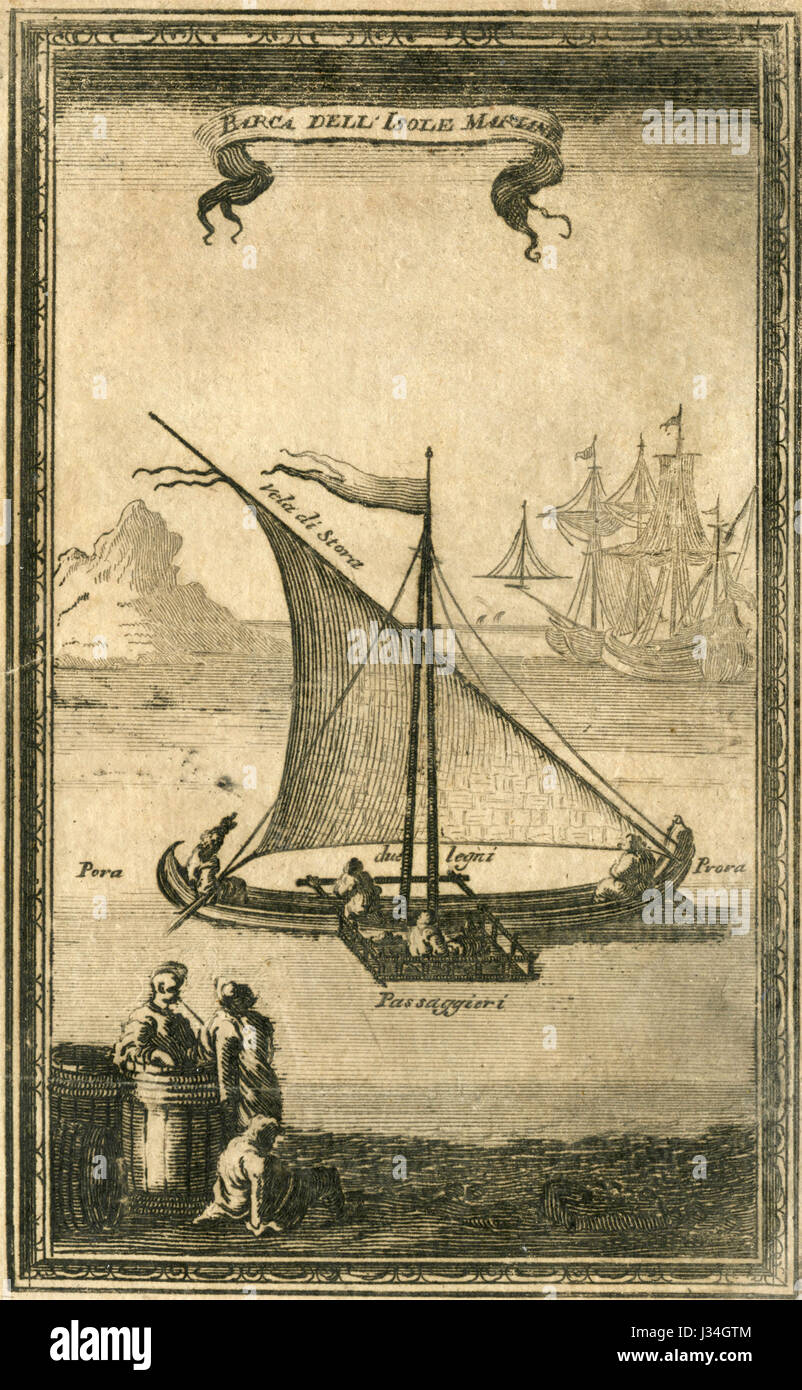 Mariana islands boat, engraving Stock Photo - Alamy