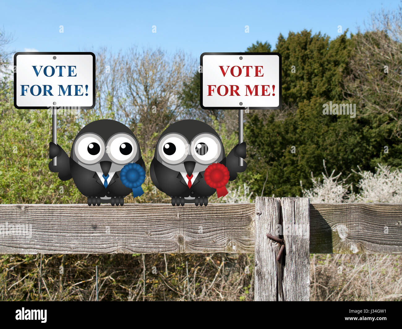 Left and right wing politicians vying for your vote perched on a ...