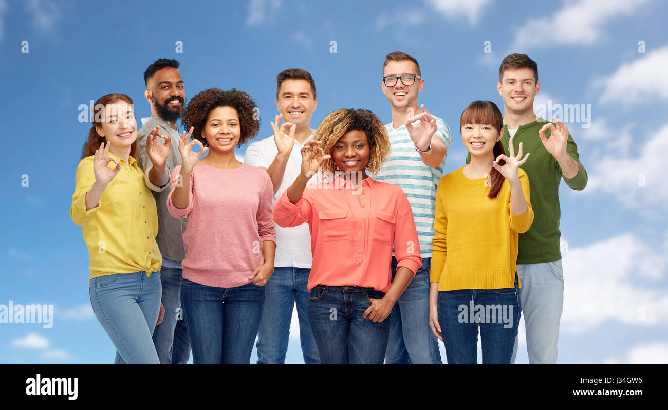 international group of happy people showing ok Stock Photo - Alamy