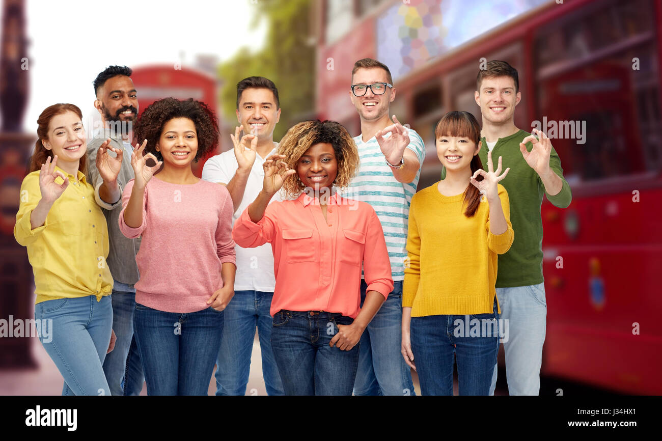 international group of people showing ok in london Stock Photo - Alamy