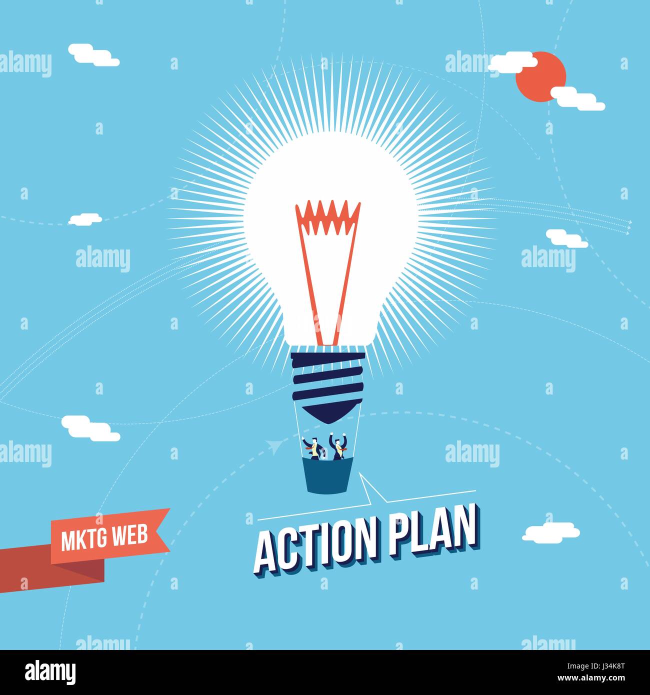 Web marketing action plan concept illustration, business men team in ...