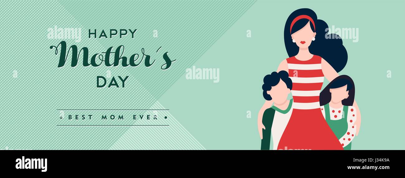 Mothers day illustration for social media header, mom with kids and ...