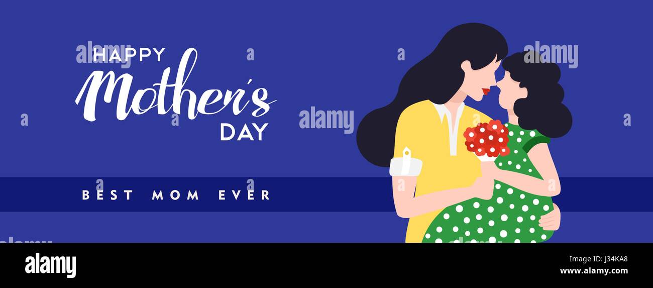 Happy mothers day social media header illustration. Mom and daughter ...