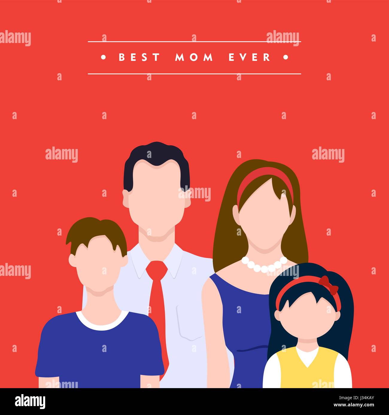 Happy mothers day card illustration, family celebrating mom holiday ...