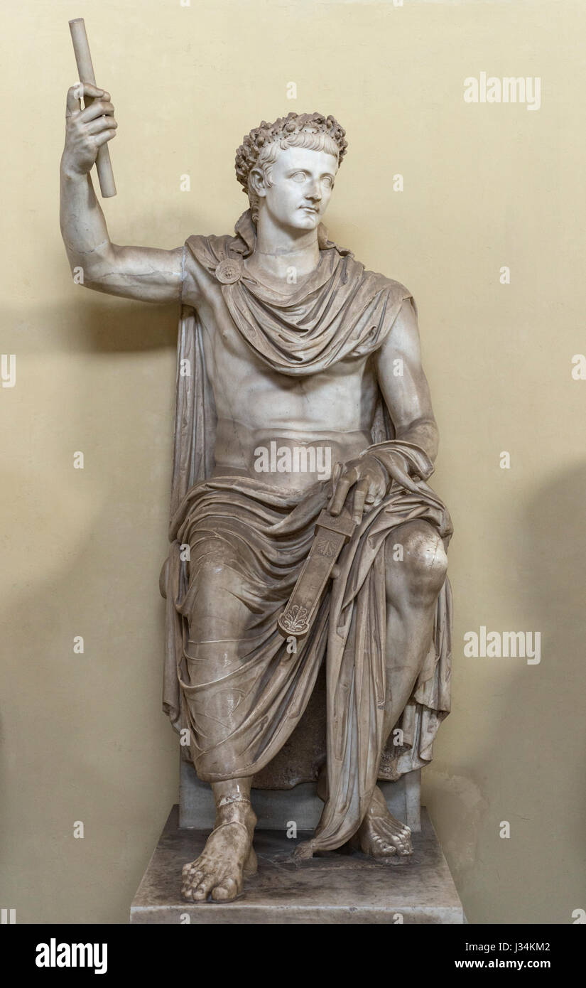 Rome. Italy. Seated statue of Roman Emperor Tiberius, 1st century AD ...
