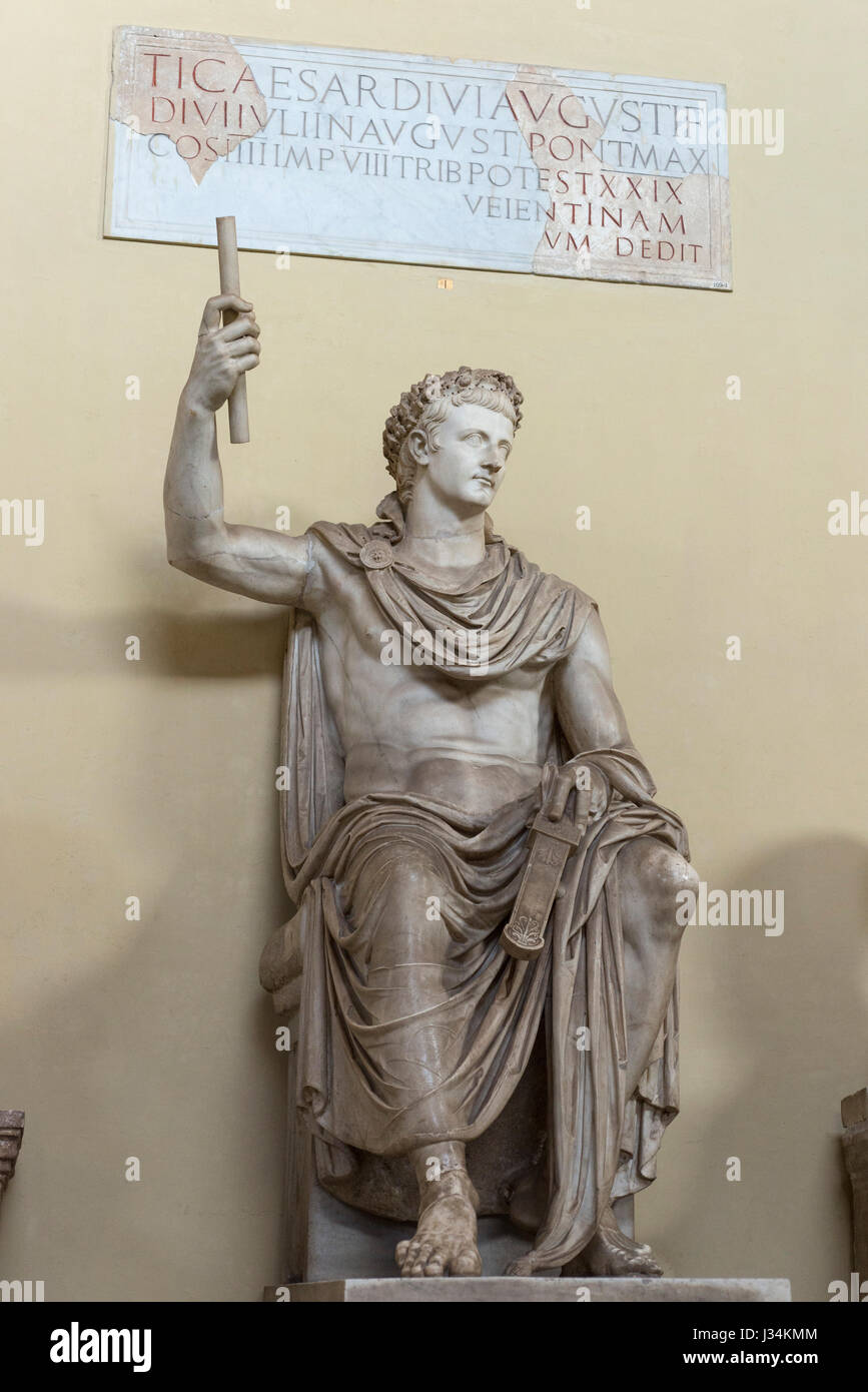 Rome. Italy. Seated statue of Roman Emperor Tiberius, 1st century AD ...