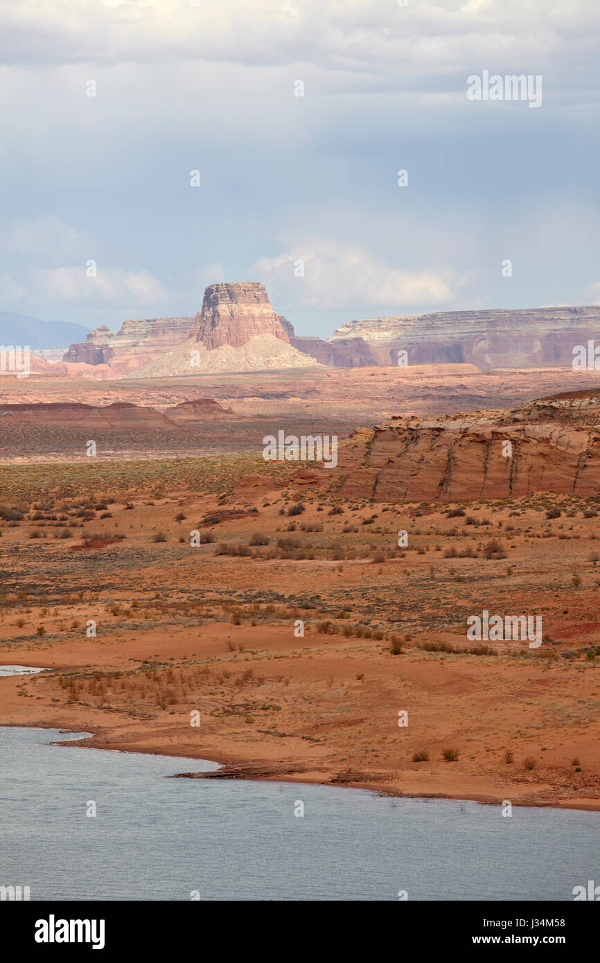 Lake Powell in Arizona and the Tower Butte rock, United States Stock ...
