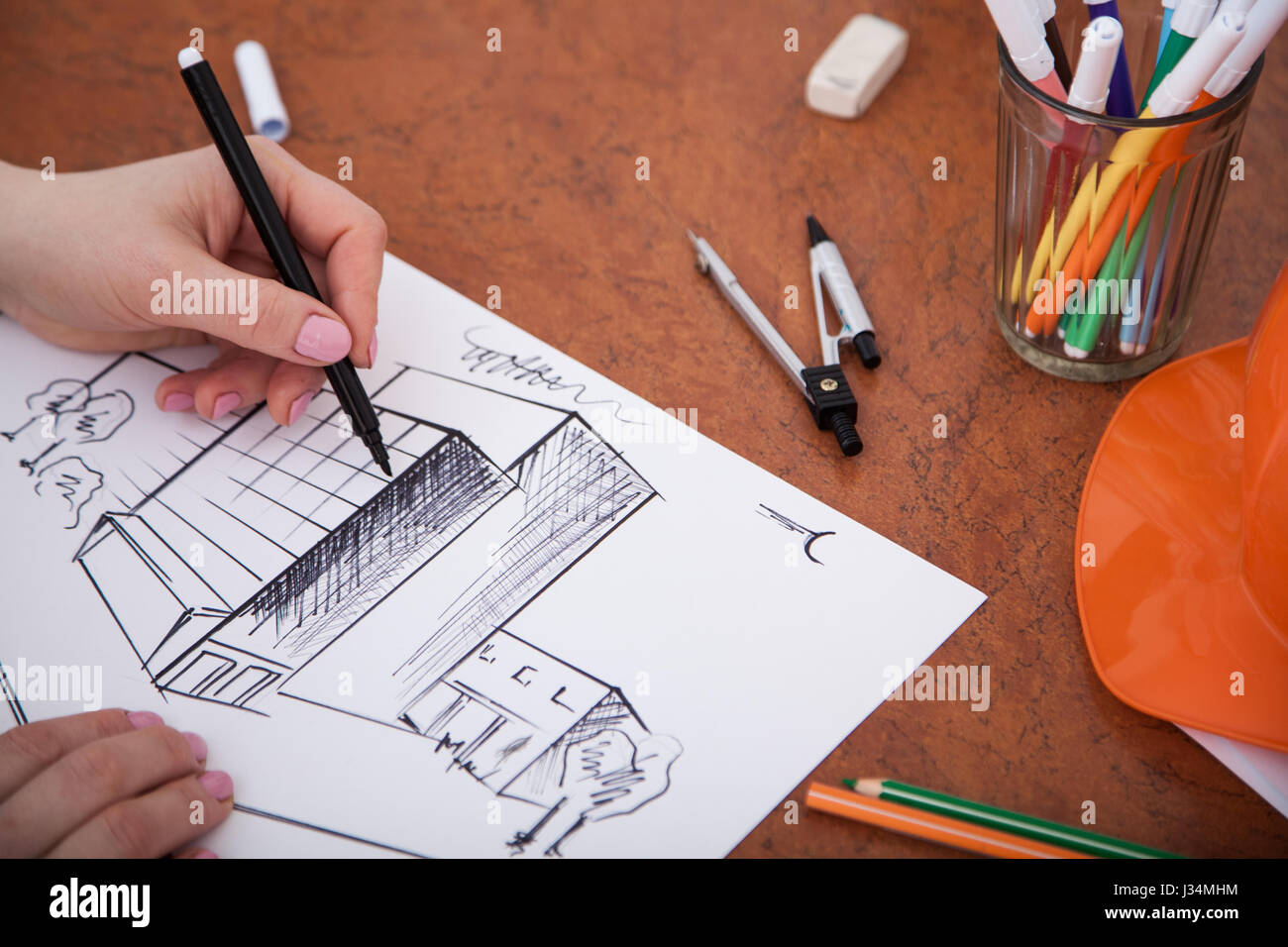 Closeup young beautiful architect engineer hi-res stock photography and ...