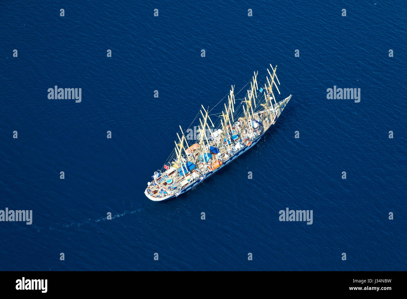 Aerial view of the large sailing boat near Dubrovnik, Adriatic Sea ...