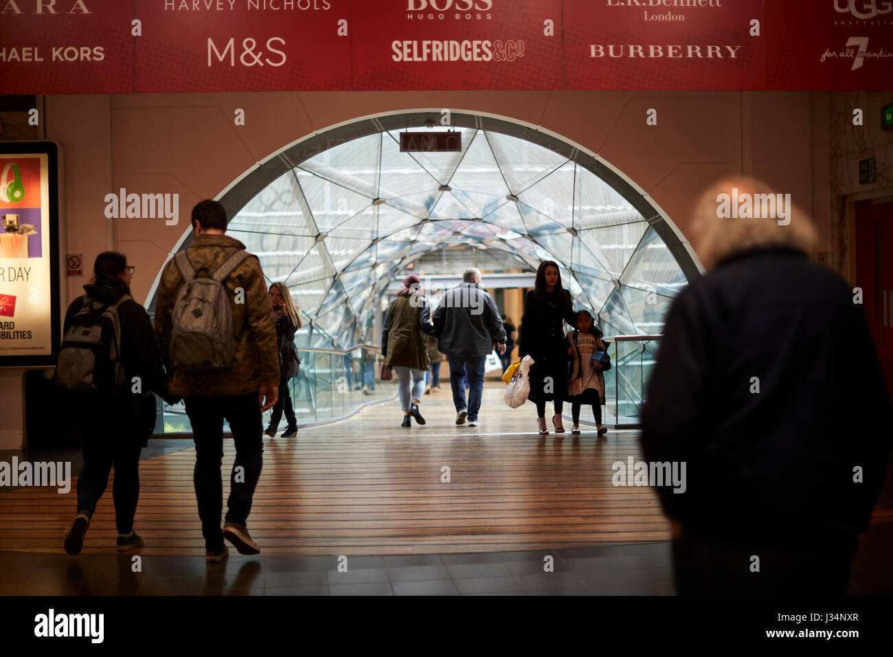 Manchester city centre glass bridge linking the Arndale centre with the ...