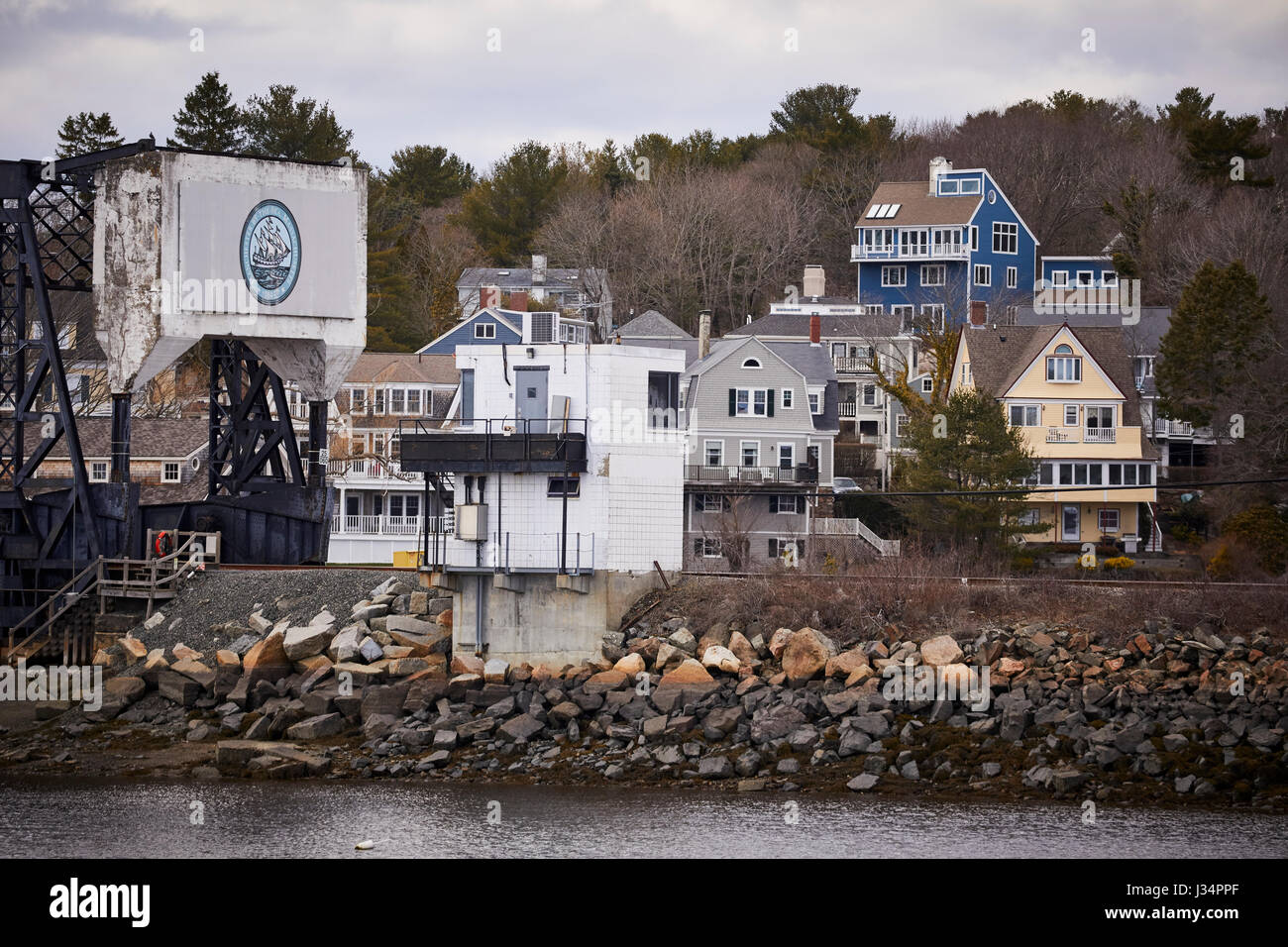 Railroad draw bridge in the harbor Manchester by the Sea, Boston ...
