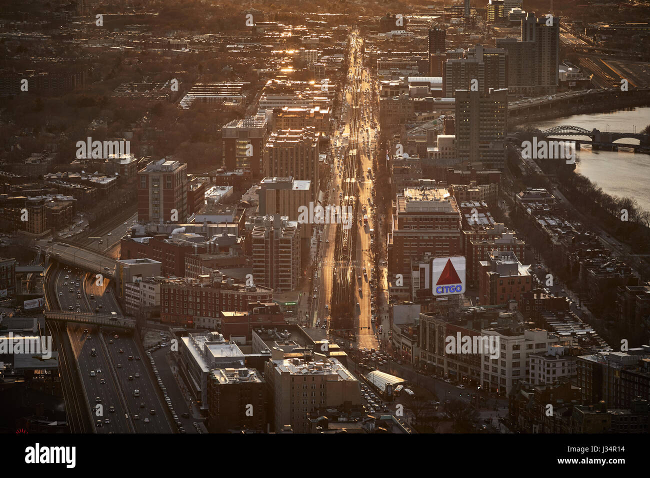 Sunsetting on route 90 highway , Boston Massachusetts, United States ...