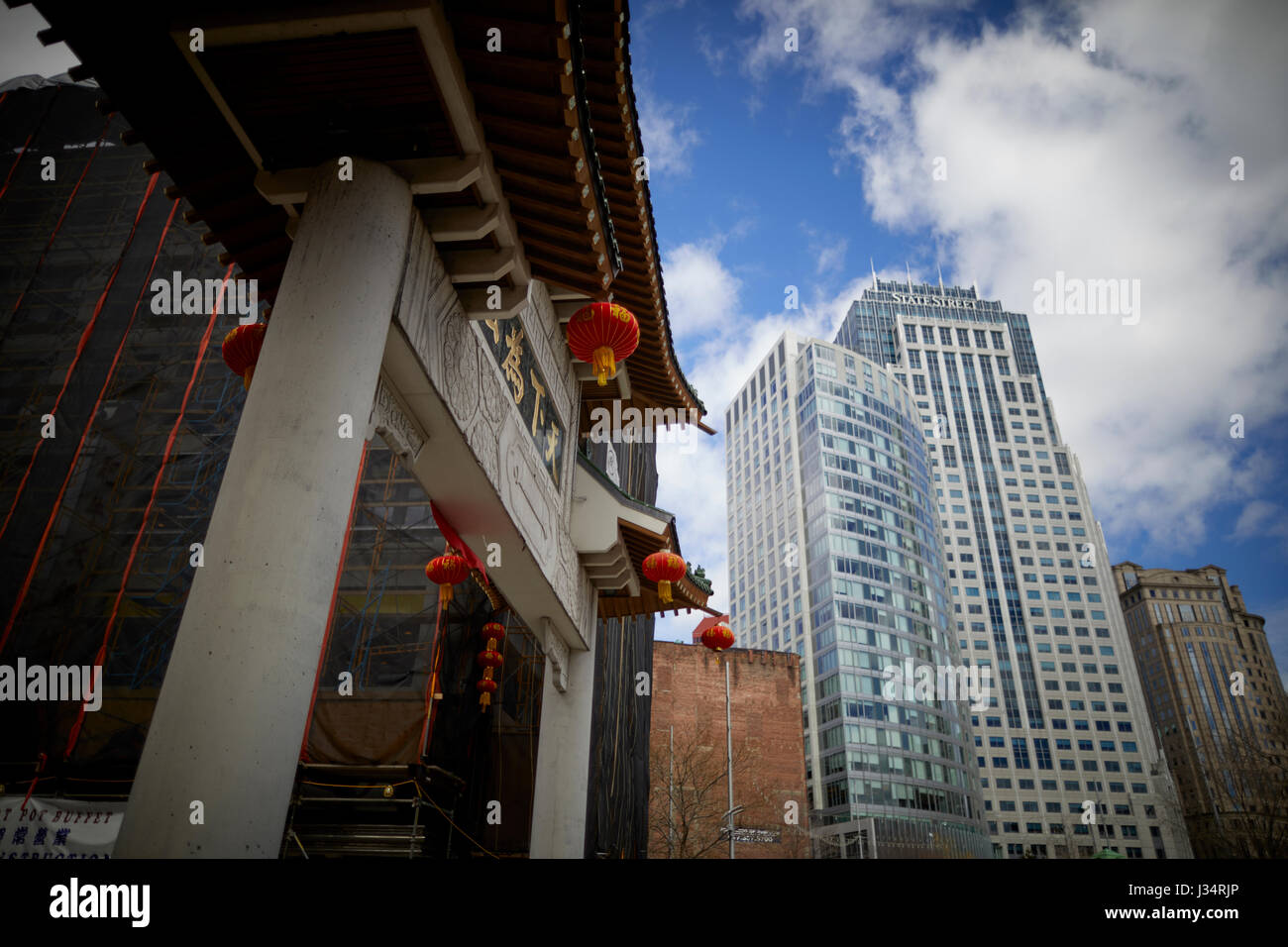 Modern offices and Chinatown Paifang arch Boston Massachusetts USA Stock Boston Massachusetts ...