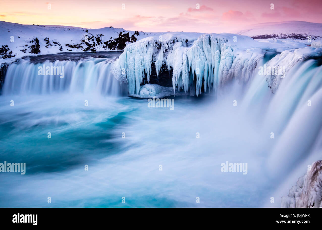 Iceland Circa March 2015 Godafoss Waterfall In Winter Also Known As