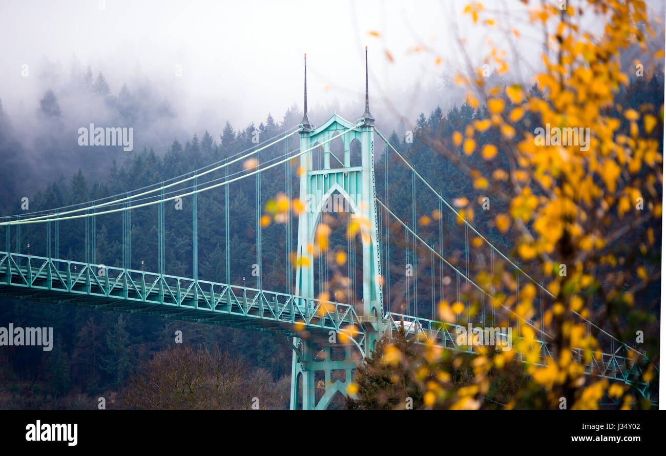 Gothic style arches tracery St Johns bridge Portland Oregon in the ...