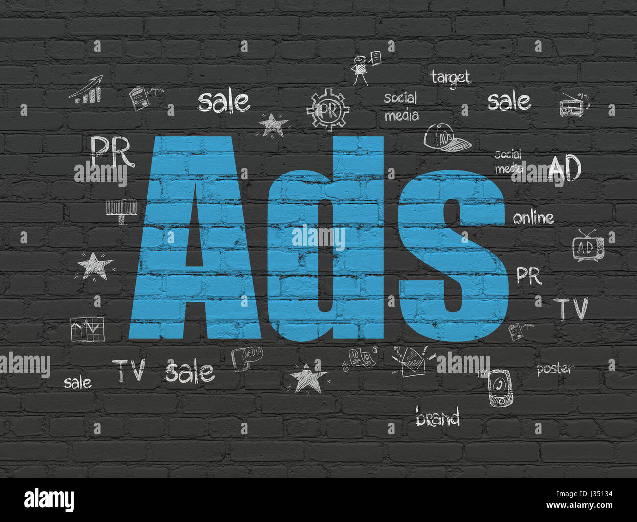 Advertising concept: Ads on wall background Stock Photo - Alamy