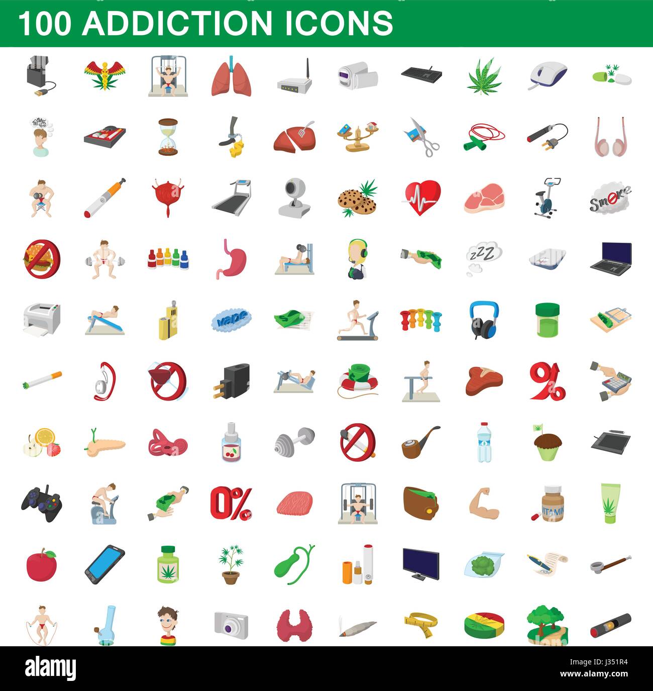 100 addiction icons set, cartoon style Stock Vector Image & Art - Alamy