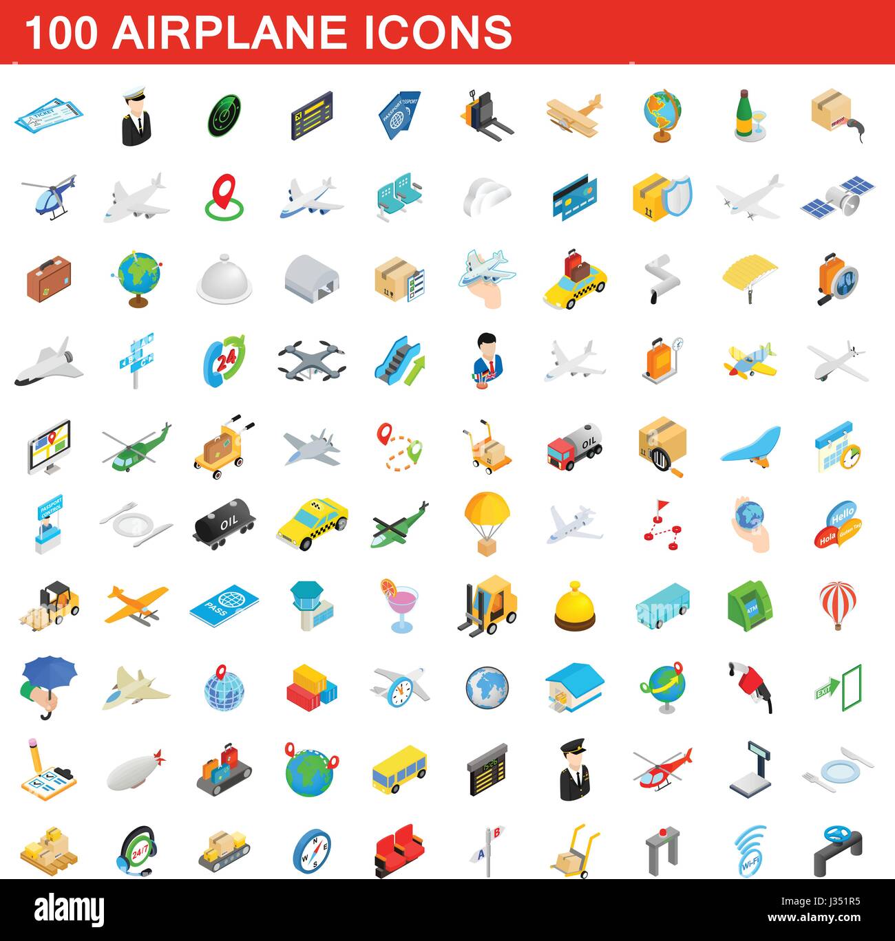 100 airplane icons set, isometric 3d style Stock Vector Image & Art - Alamy