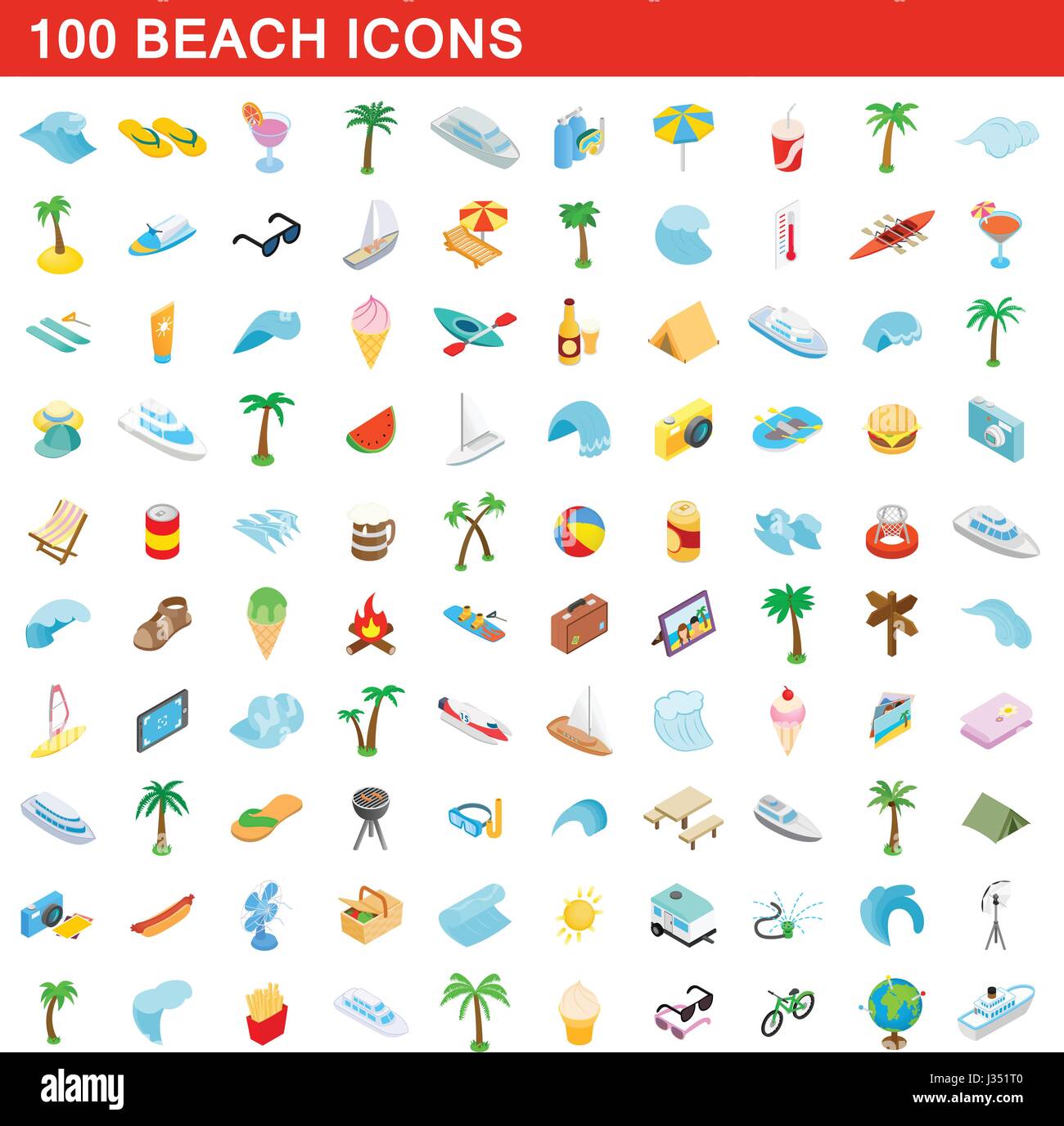100 beach icons set, isometric 3d style Stock Vector Image & Art - Alamy