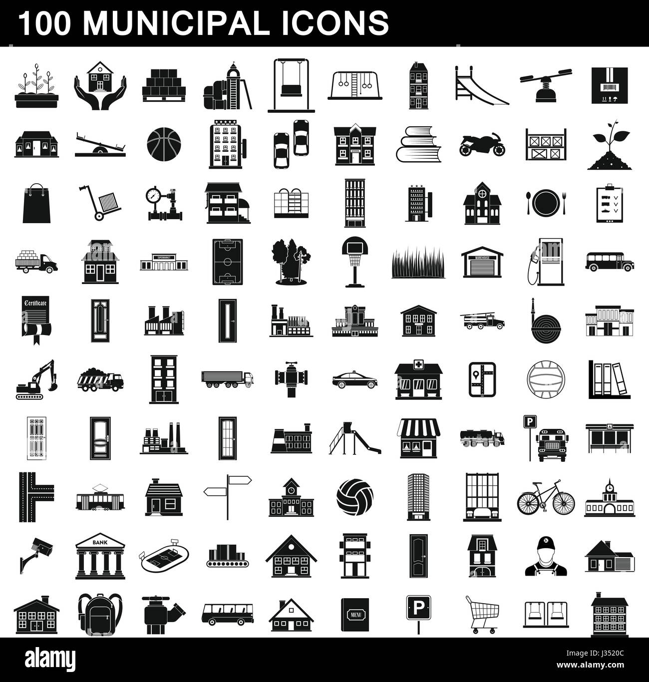 100 municipal icons set simple hi-res stock photography and images - Alamy