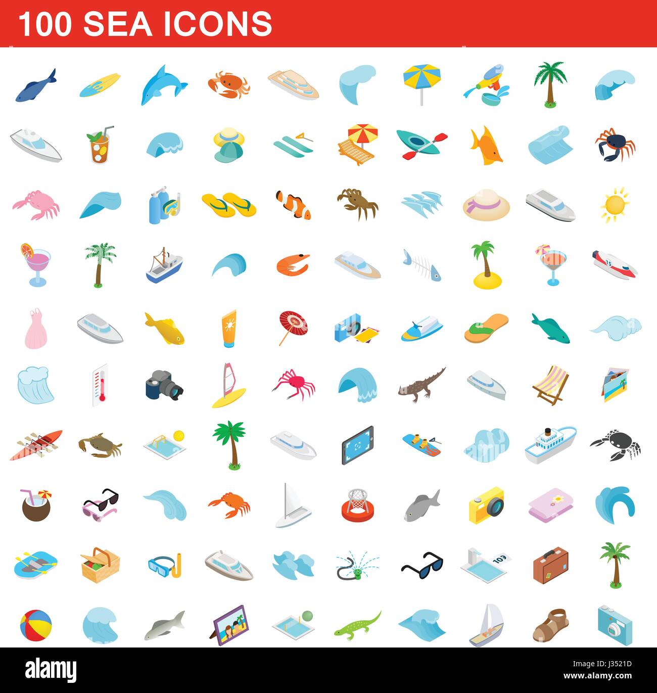 100 sea icons set, isometric 3d style Stock Vector Image & Art - Alamy